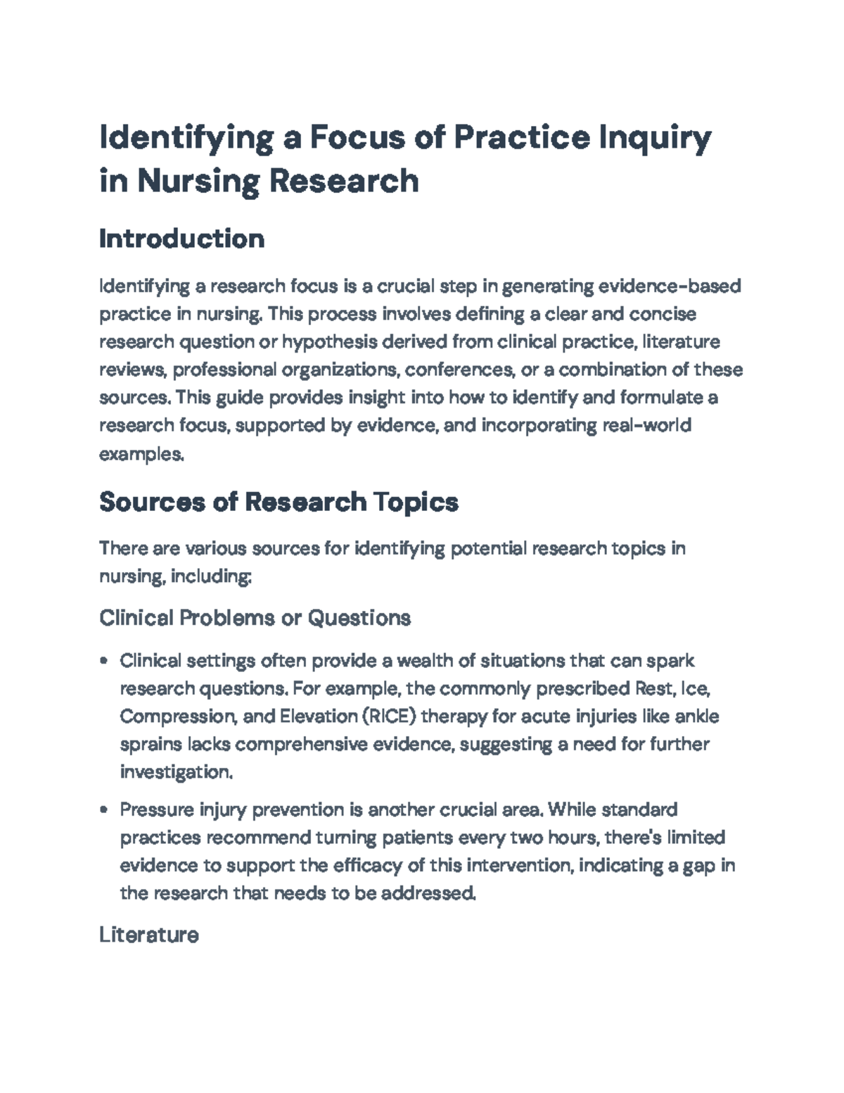 Identifying Research Focus in Nursing: Evidence-Based Practice Guide ...
