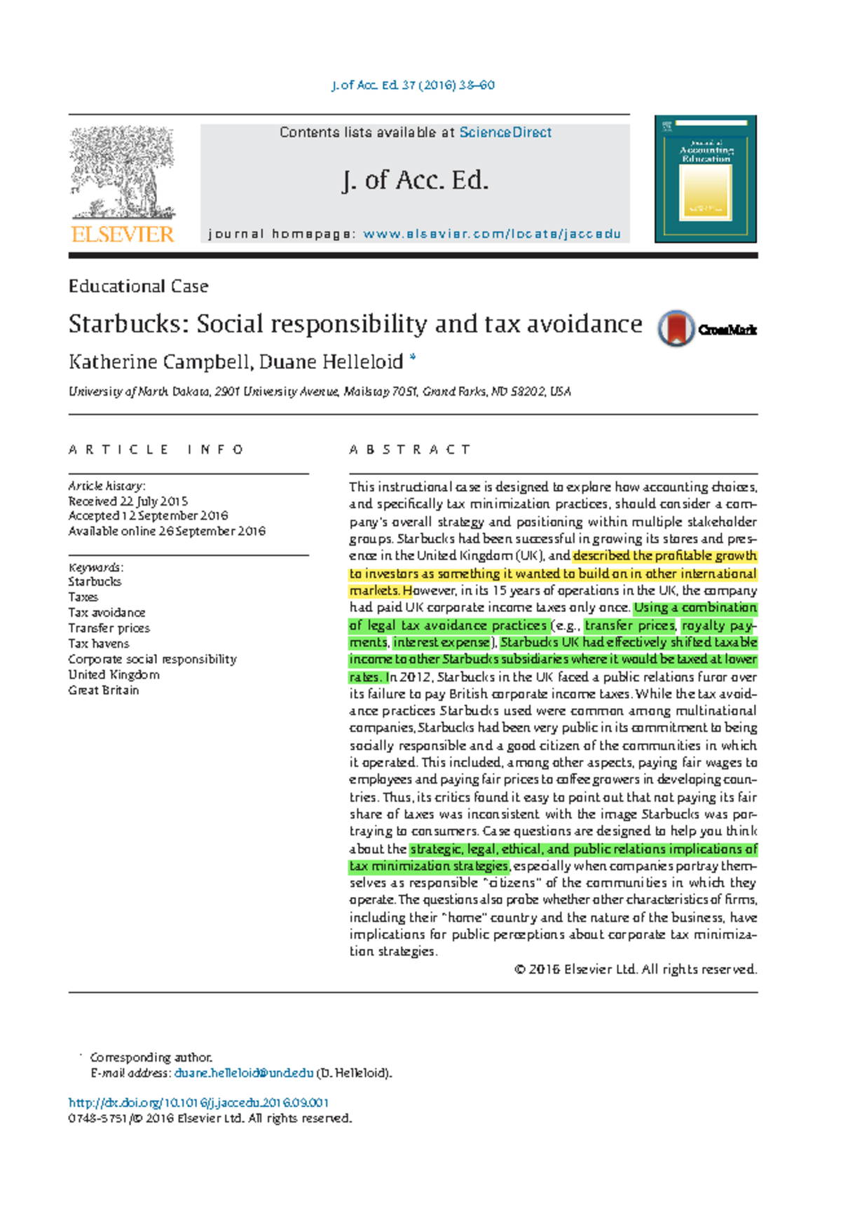 Tax Minimization Strategies and CSR at Starbucks: A Case Study (CSR-1 ...