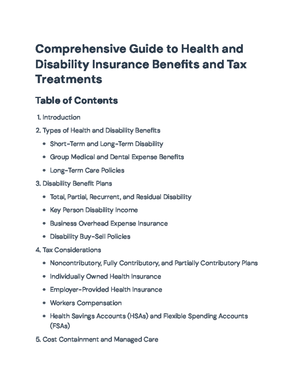 Comprehensive Guide to Health & Disability Ins. Benefits & Tax ...
