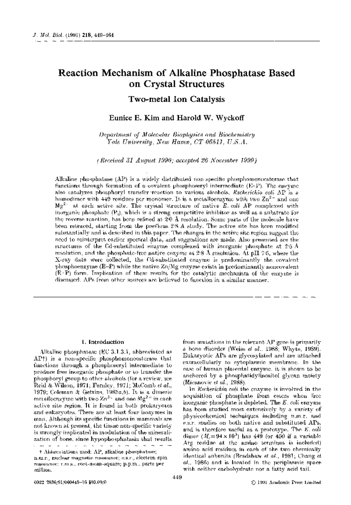 Kim1991Reaction Mechanism of Alkaline Phosphatase Based on Crystal ...