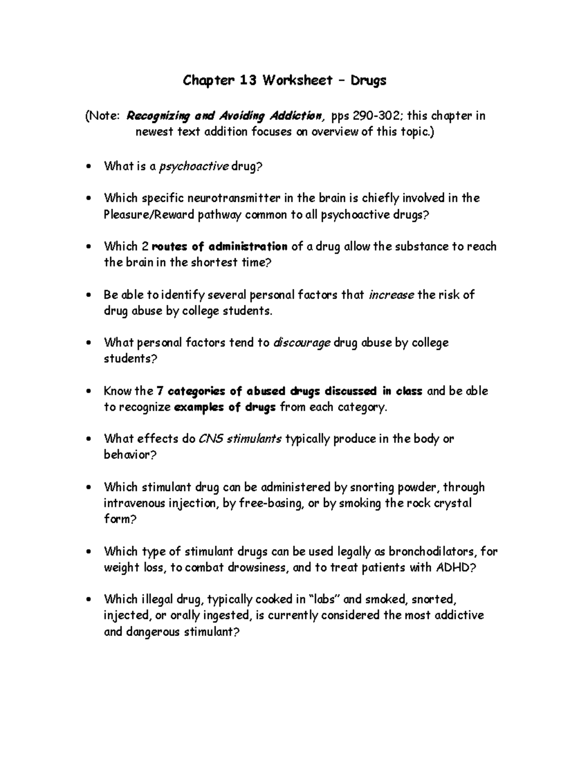 Chp 13 Worksheet - Drugs & Addiction Overview - Sprg 20 - Studocu