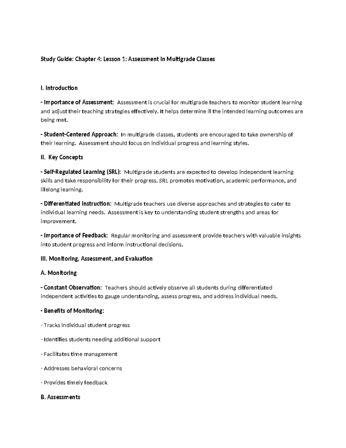 Study Guide: Chapter 4 & 5 - Assessment in Multigrade Classes - Studocu