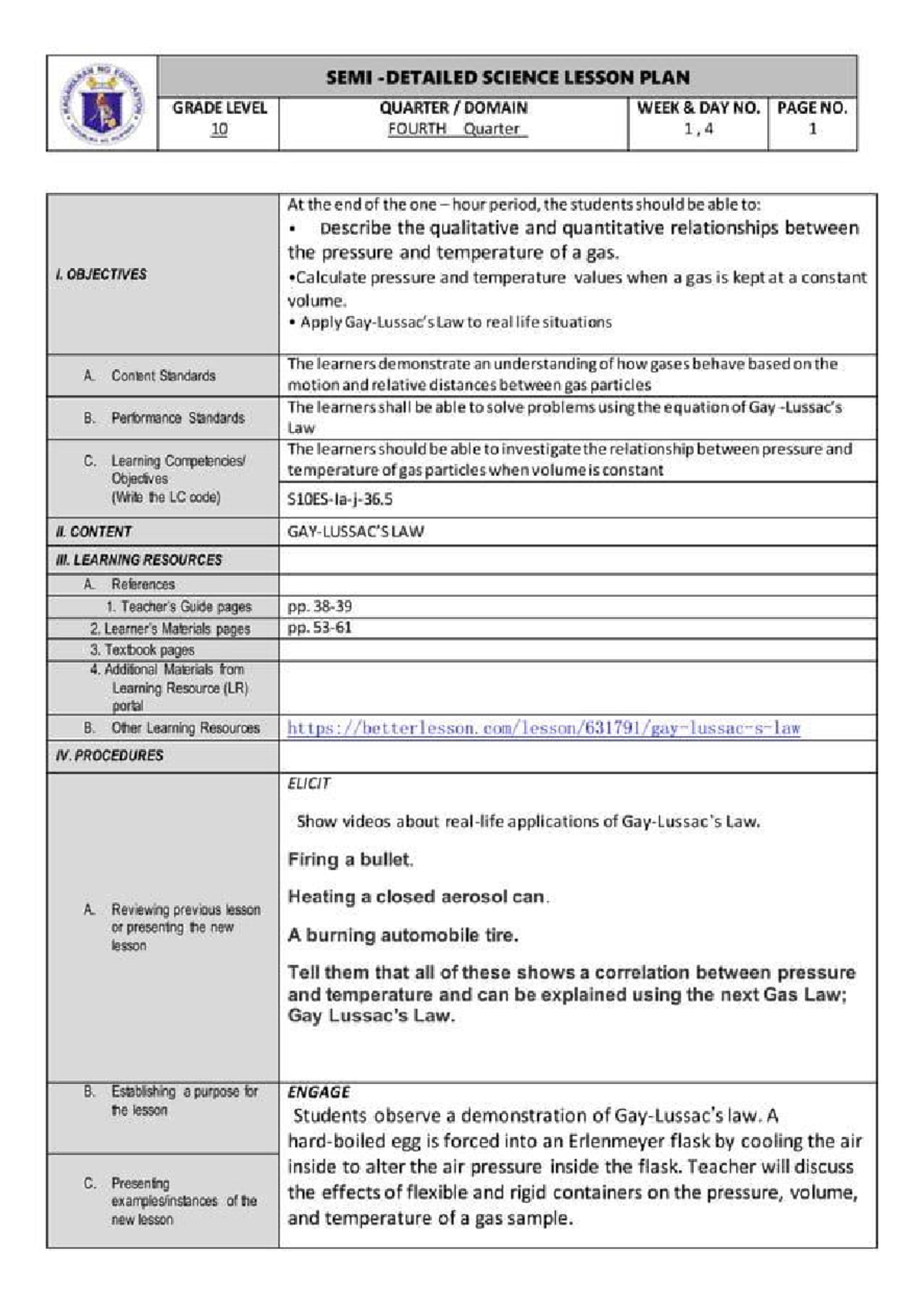 Slidesaver - fghj - NG SCIENCE LESSON PLAN GRADE LEVEL QUARTER DOMAIN ...