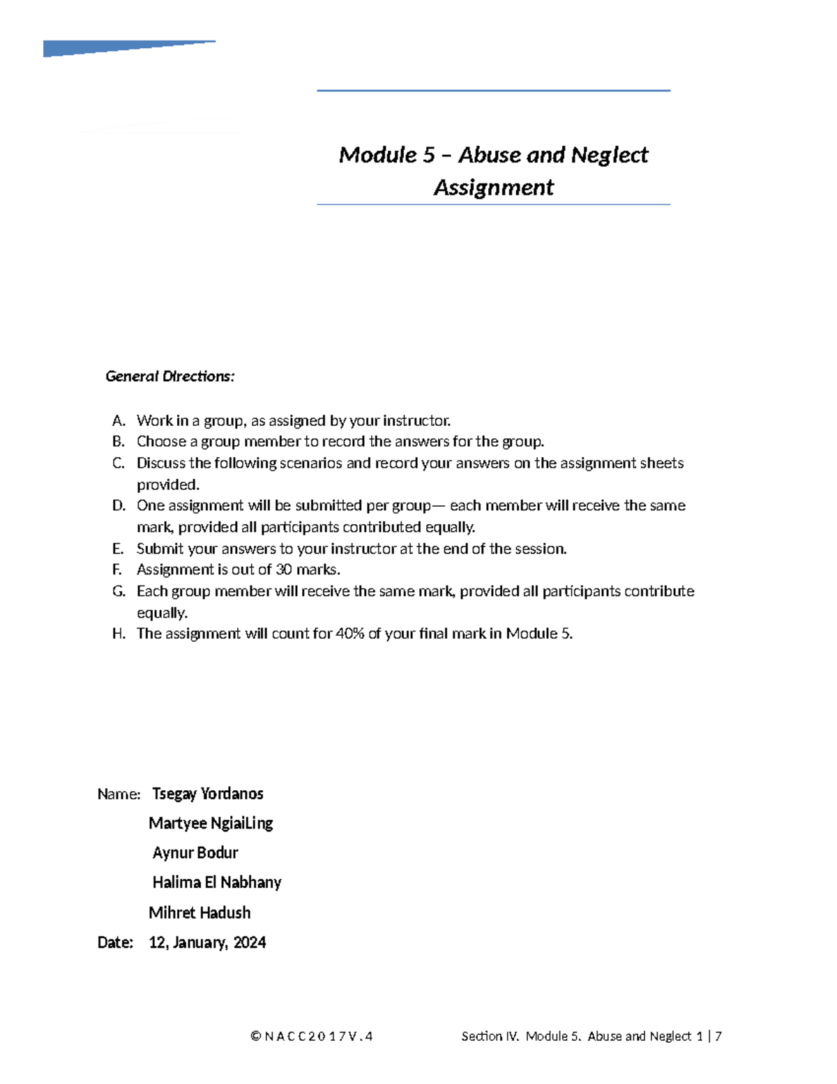 IV-6 Assignment - Module 5: Addressing Abuse and Neglect (002) - Studocu