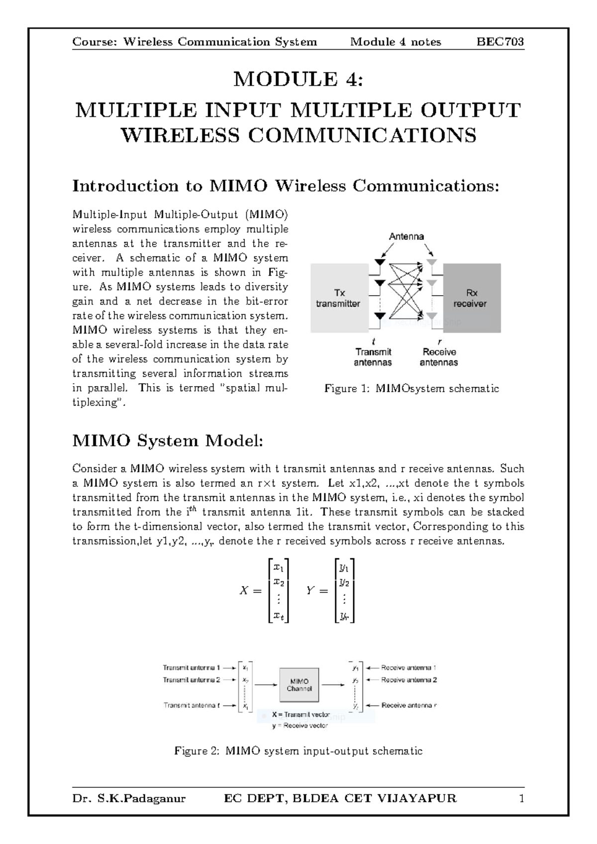 WCS BEC703 Module 4: MIMO Wireless Communications Notes - Studocu