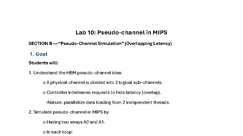 Lab 10: MIPS Simulation of Overlapping Latency in HBM - Studocu
