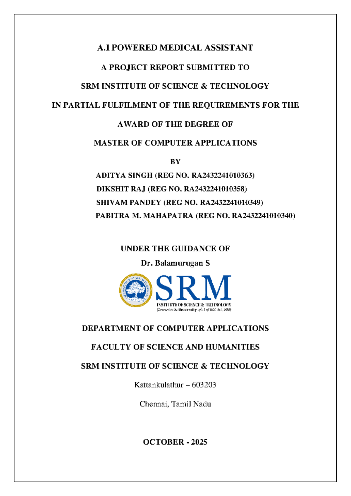 A.I. Powered Medical Assistant Project Report - MCA 2025 - Studocu