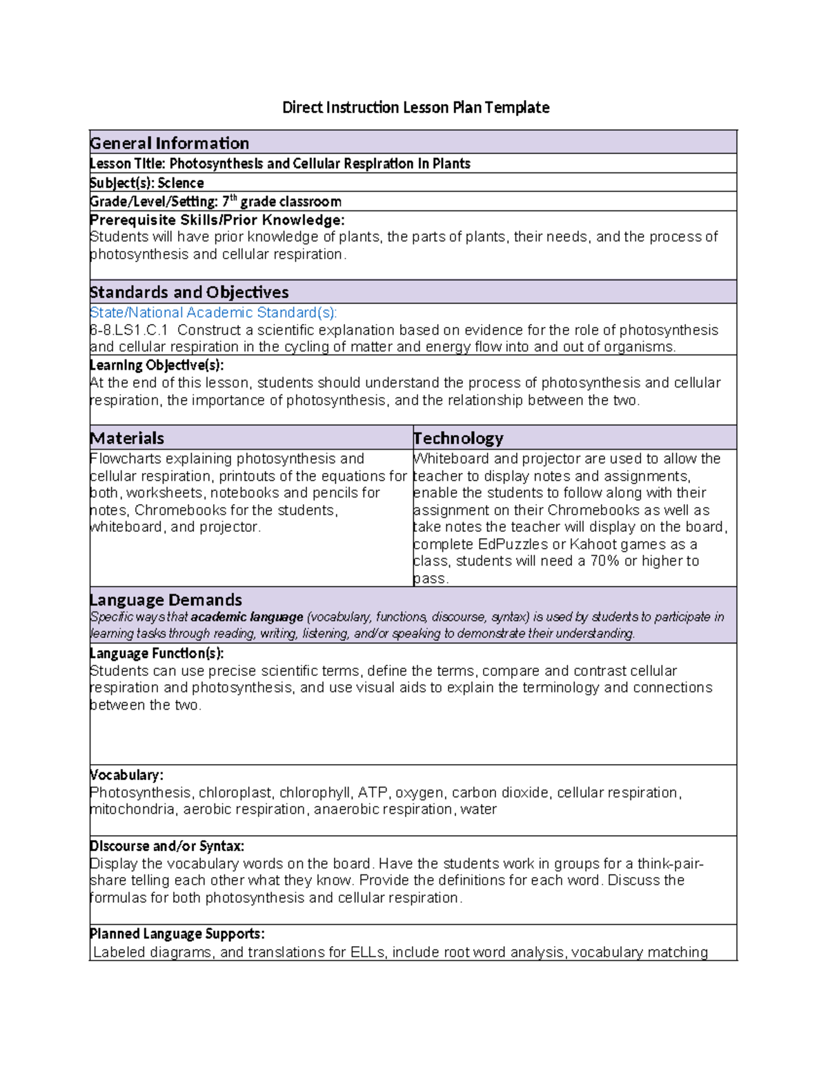Lesson Plan - passed-minor adjustments on the second try - Direct ...