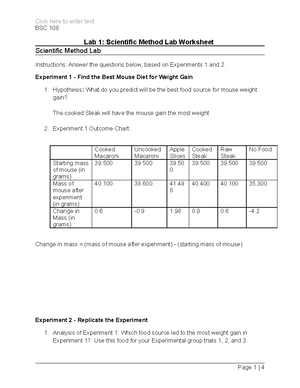 Lab 1 Scientific Method Lab Worksheet - BSC 108 Lab 1: Scientific Method Lab Worksheet ...