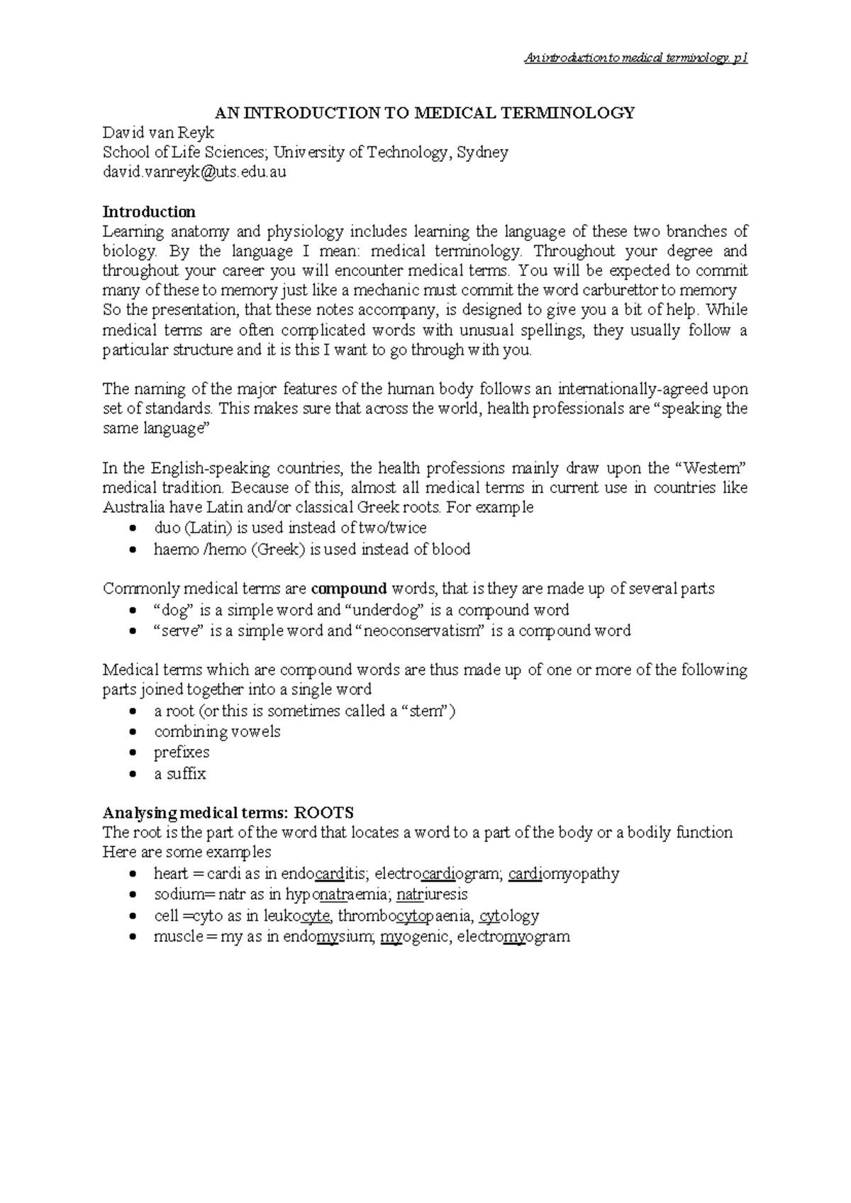 Introduction to Medical Terminology 1-and-2 notes 2021-1 - AN ...