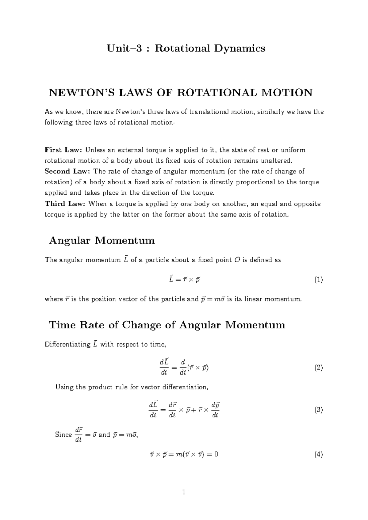 Unit3mech - Laws of Rotational Motion and Simple Harmonic Motion Notes ...