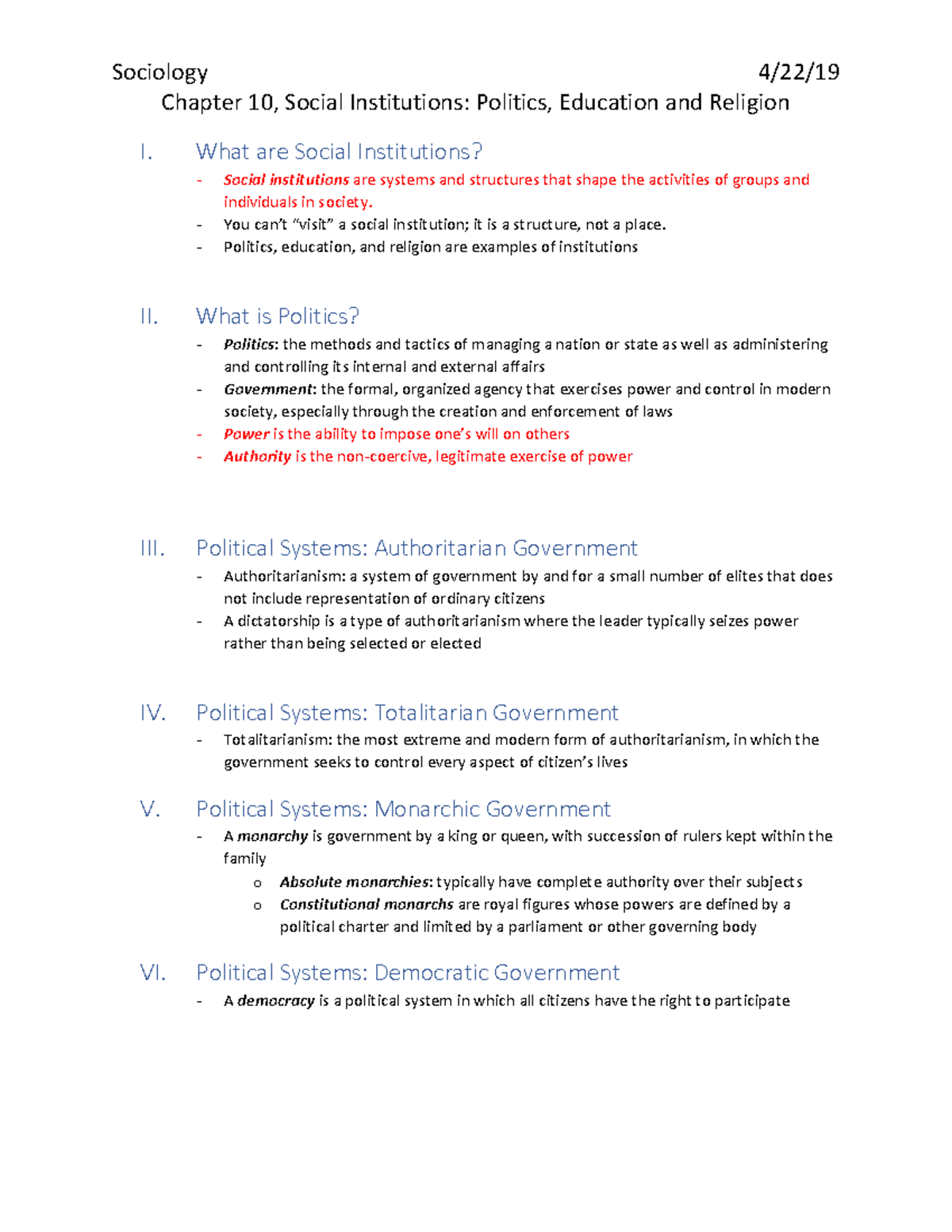 Sociology 4 - Chapter 10: Social Institutions in Politics & Education ...