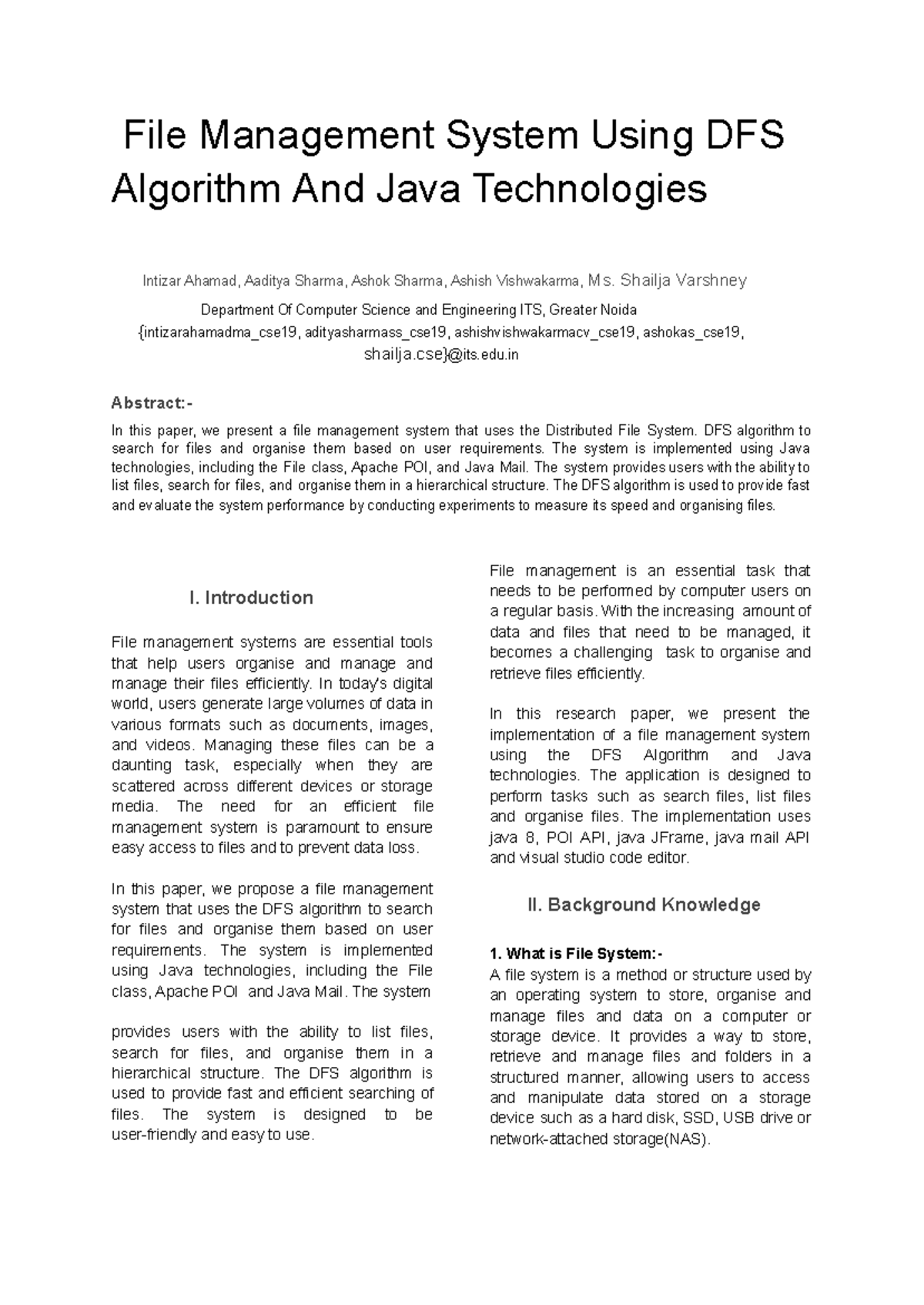 Research Paper - File Management System Using DFS and Java Tech - Studocu