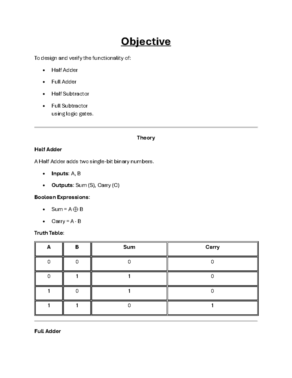Lab Report 6: Designing & Verifying Adders & Subtractors with Logic ...