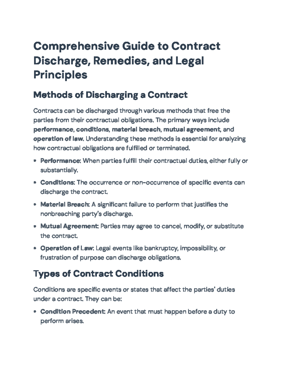 Contract Law 101: Discharge Methods, Remedies & Legal Principles - Studocu