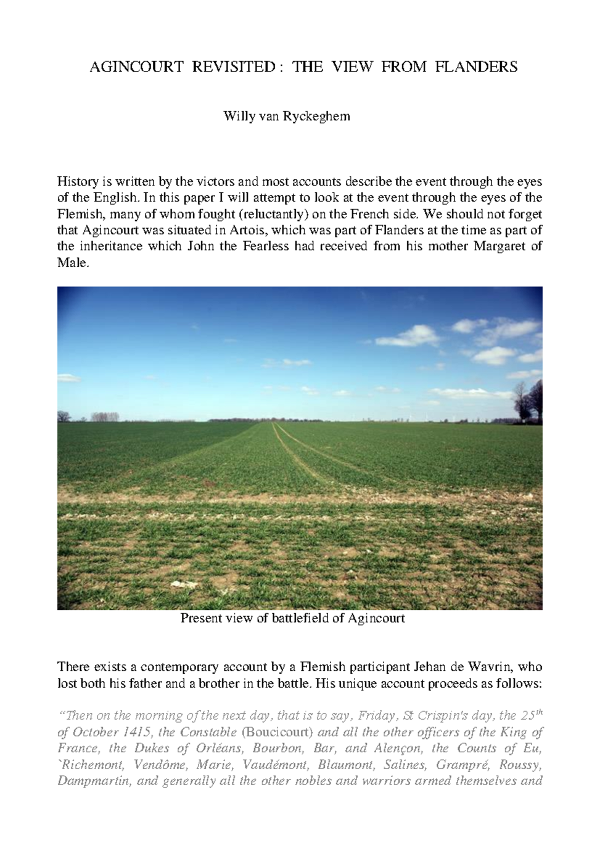AGINCOURT REVISITED: A FLEMISH PERSPECTIVE ON THE BATTLE - Studocu