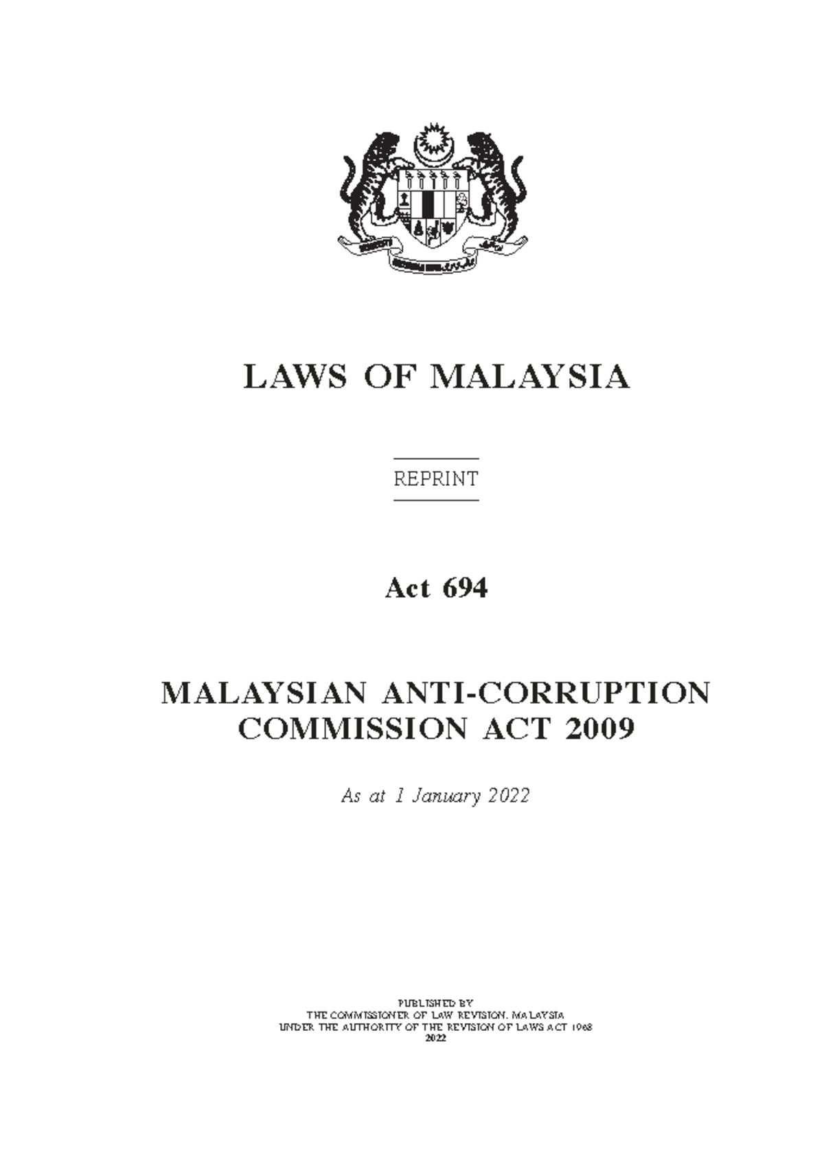 Malaysian Commission Act 2009 (Act 694) Overview and Provisions - Studocu