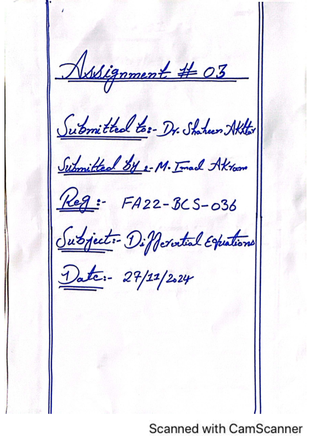 Differential Equations Assignment FA22-BCS-036 - Solutions & Analysis ...