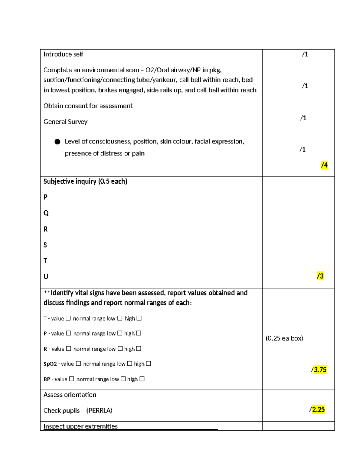 2024 Final Head to Toe Clinical Assessment Rubric - Studocu