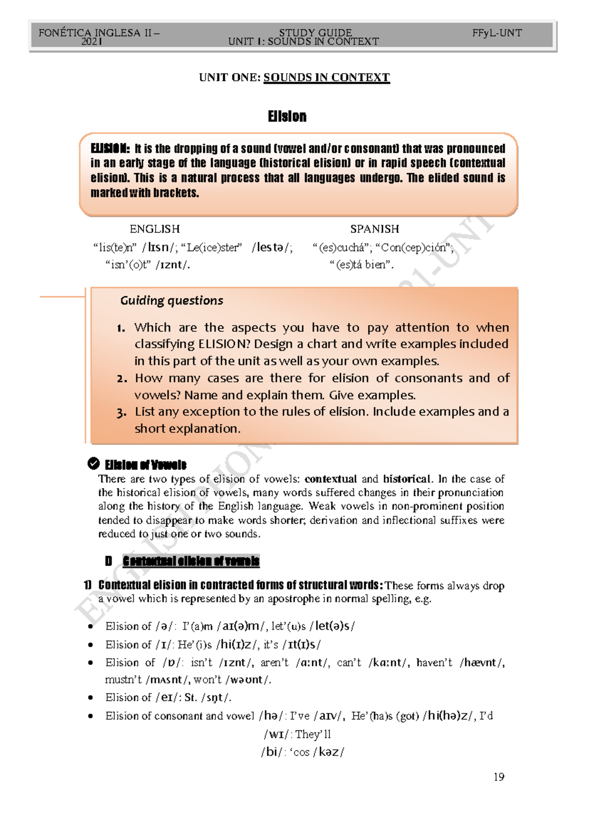 SG UNIT 1- Elision- FII 2021-1 - 2021 UNIT 1: SOUNDS IN CONTEXT UNIT ...
