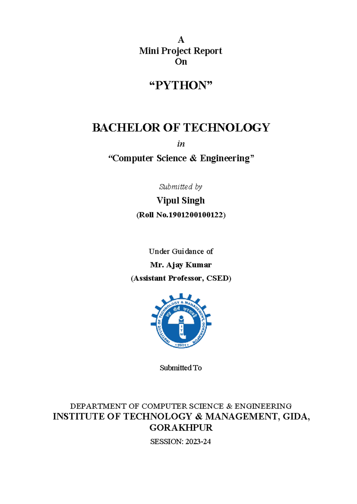 Mini Project Report on Image Processing Using Python for B.Tech CSE (23 ...