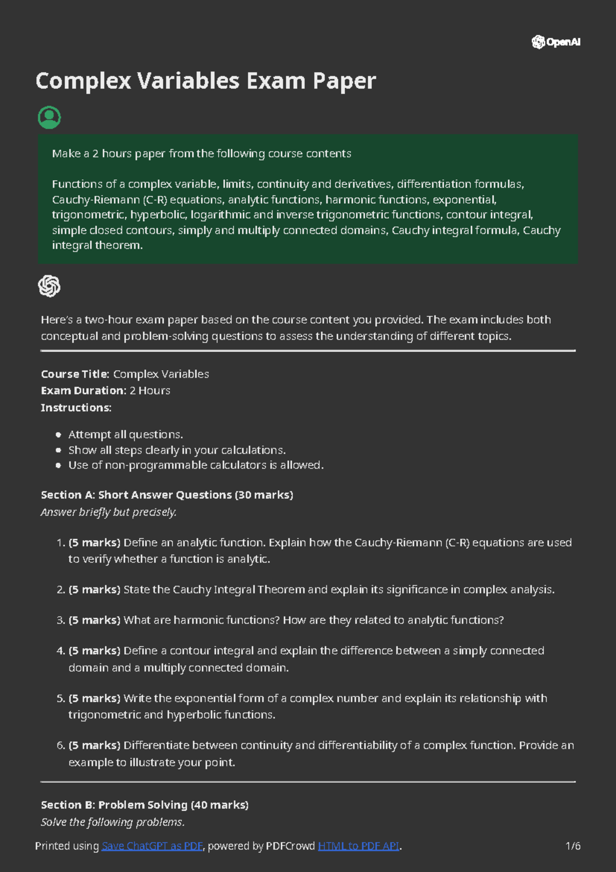 Complex Variables Viva Exam Paper - Complex Variables Exam Paper Here’s ...