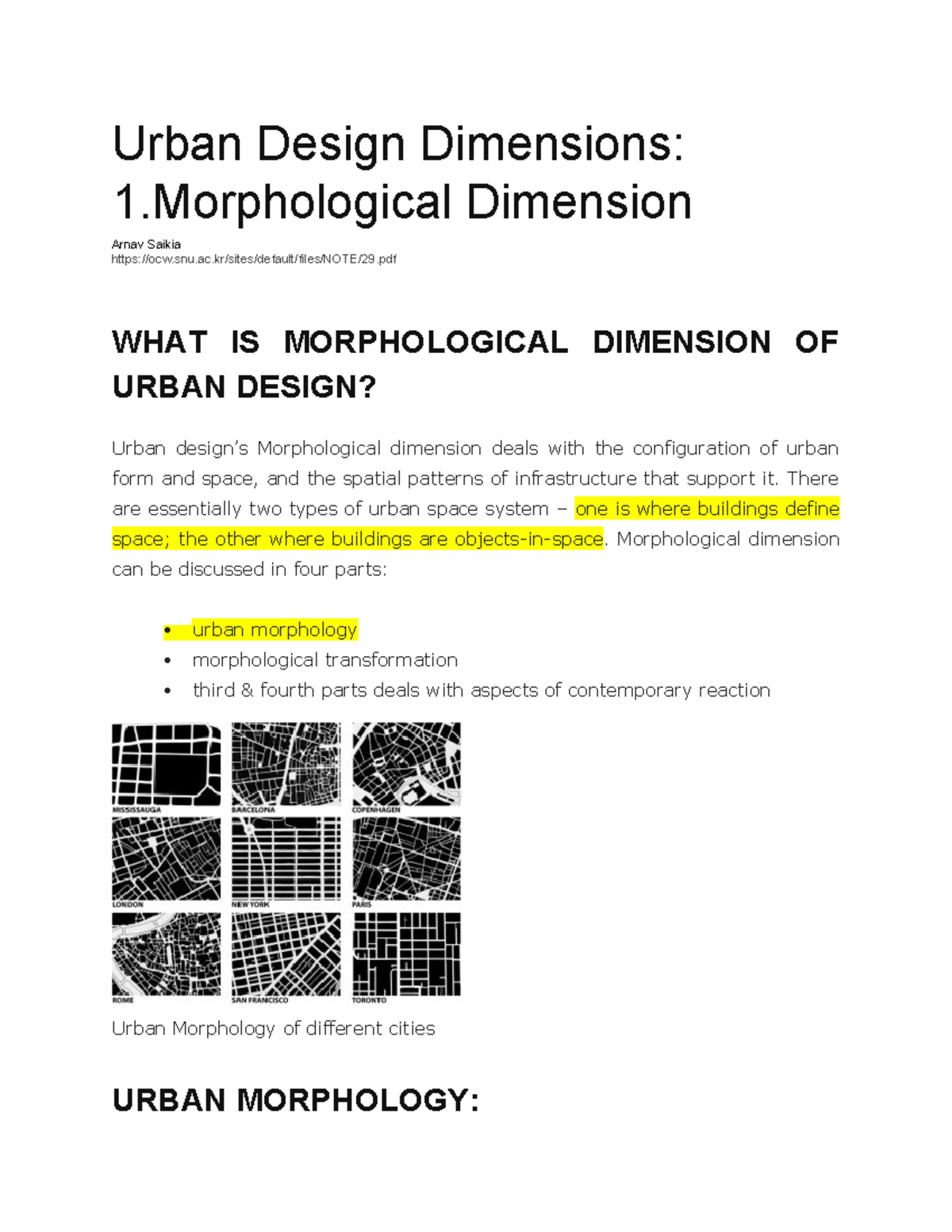 Urban Design Morphology: Understanding Key Dimensions and Forms - Studocu