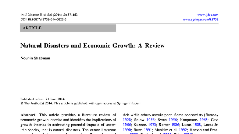 Natural Disasters and Economic Growth: A Review (S13753 014 0022 5 ...