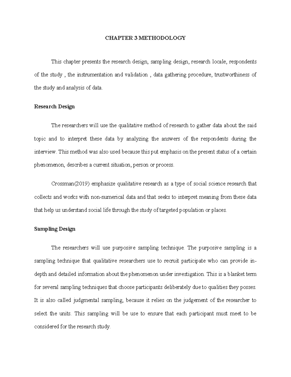 Chapter 3 Methodology: Qualitative Research Design and Procedures - Studocu