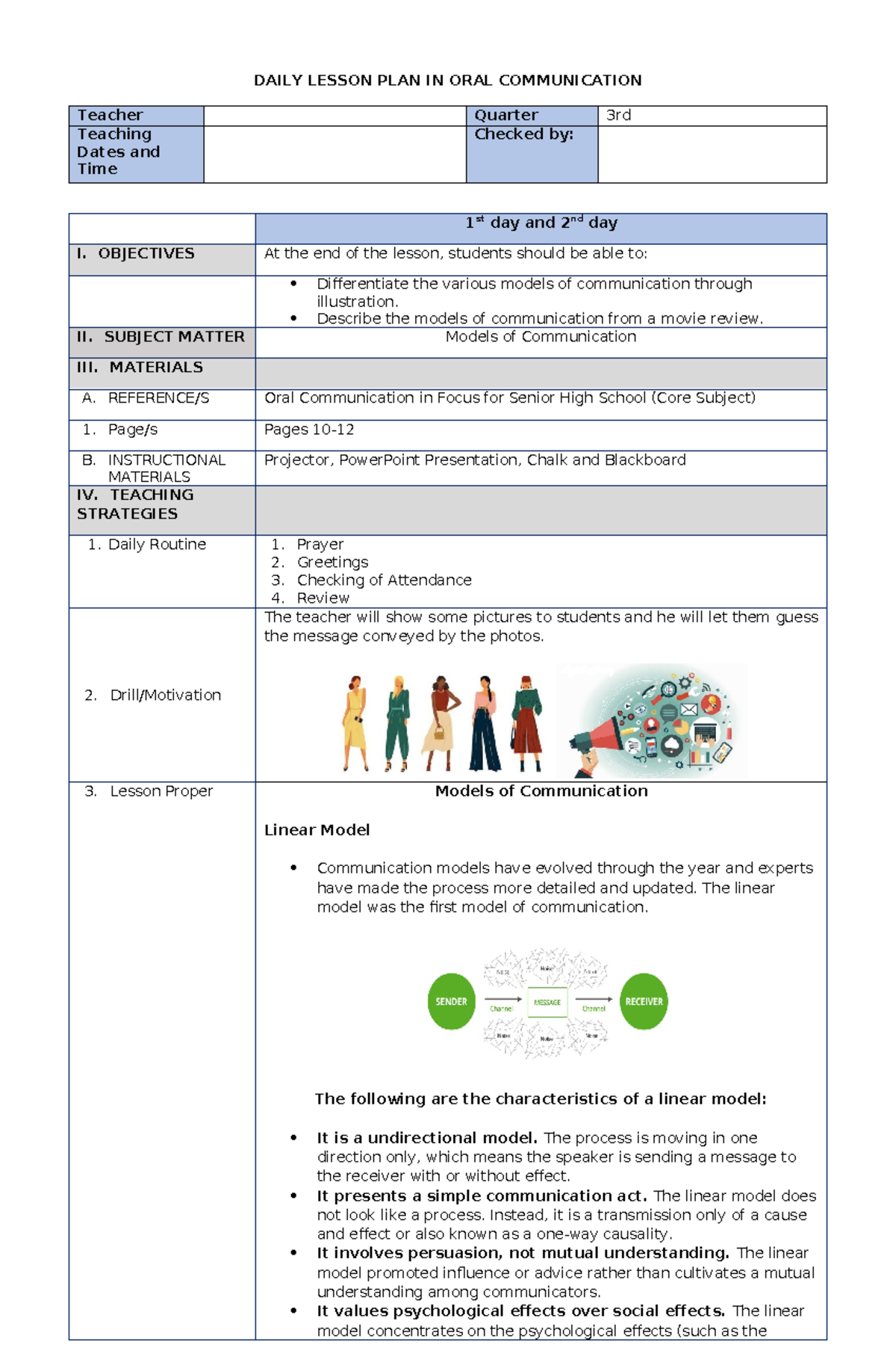 W2 LP (ORAL COM) - Daily Lesson Plan on Communication Models - Studocu