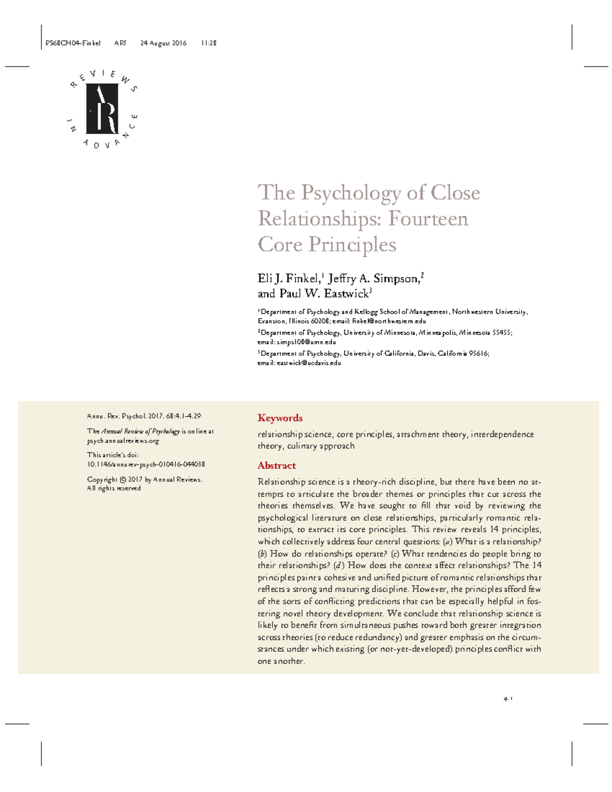 Psychology of Close Relationships: Core Principles Overview (ARI) - Studocu