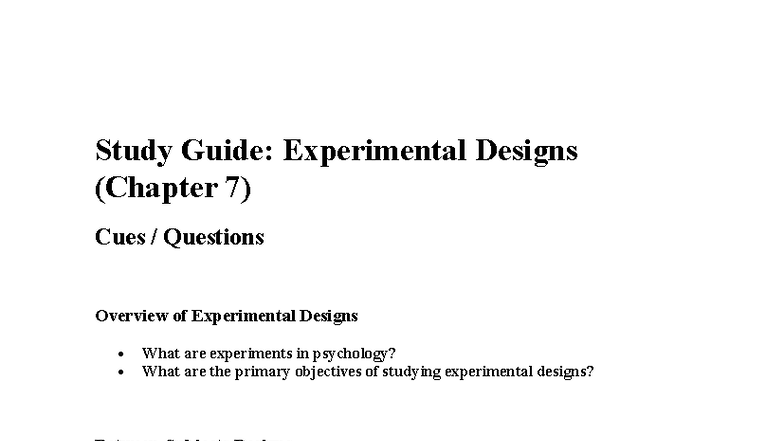 Experimental Designs Study Guide (PSY 7) - Studocu