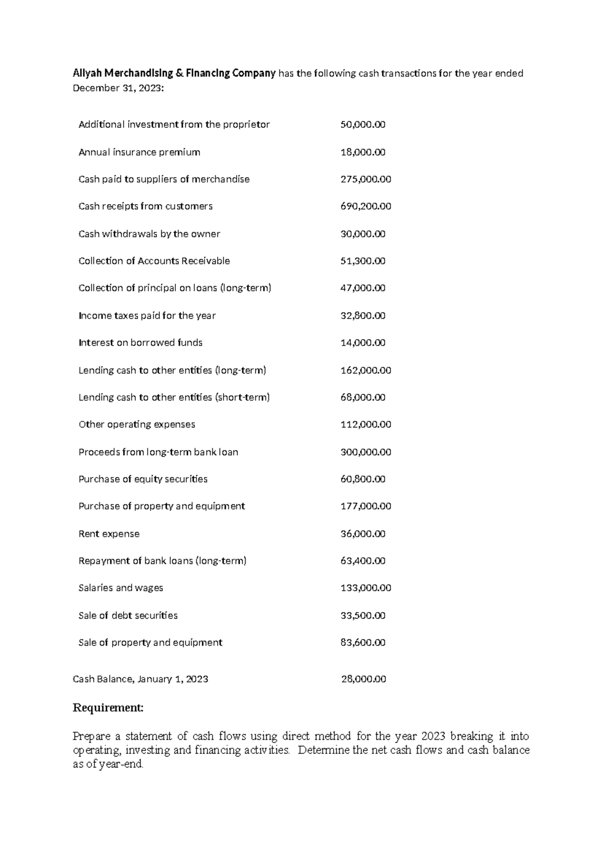 Statement of Cash Flows (Direct Method) - Problem 2 - Studocu