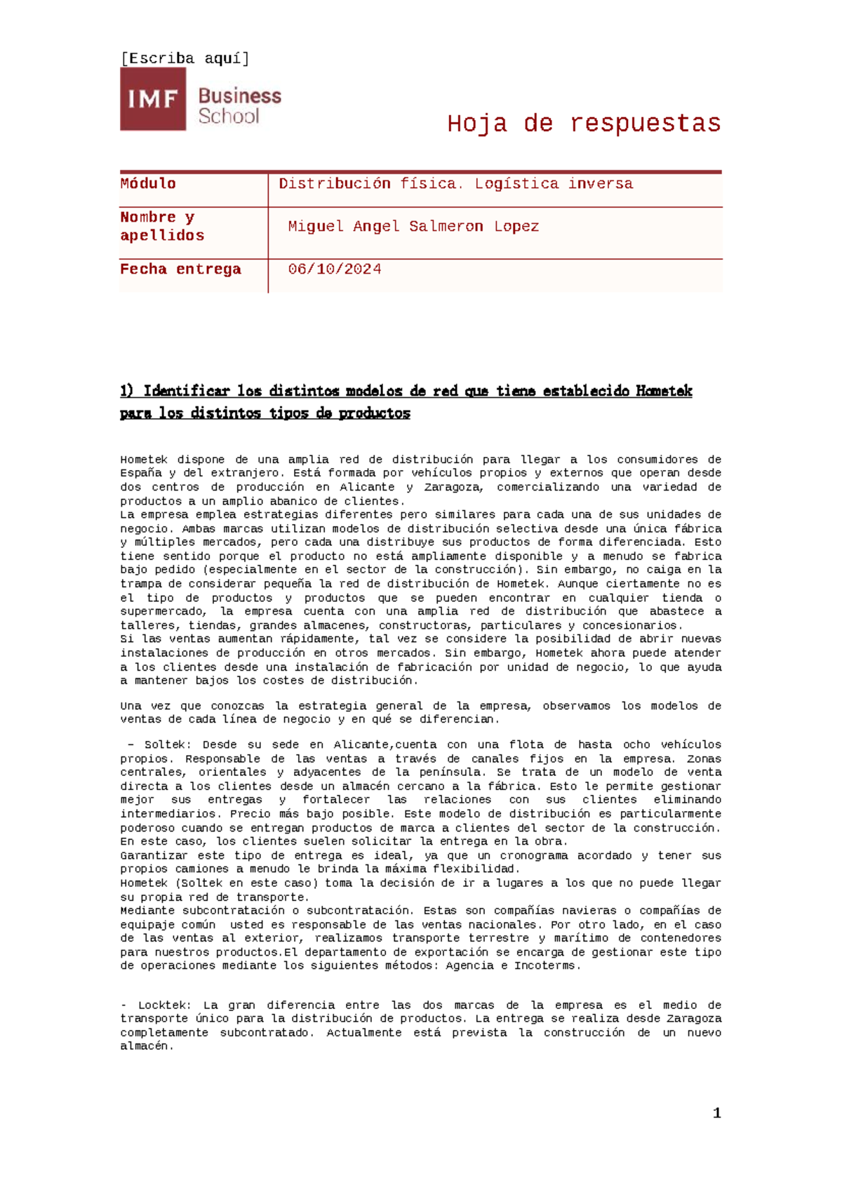 CASO Práctico: Modelos de Red y Logística de Hometek - Blq. 4 - Studocu