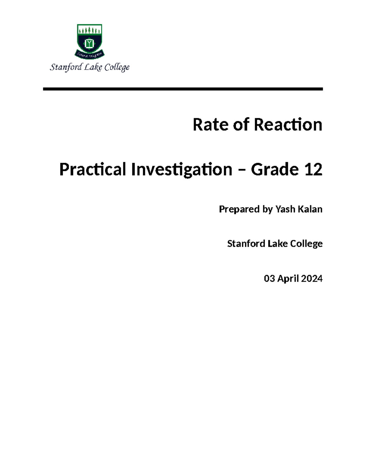 Grade 12 Chemistry Practical: Investigating Reaction Rates and Factors ...