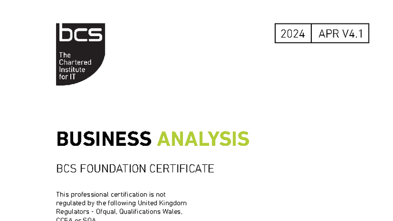 2024 BCS Fnd Cert in Business Analysis Syllabus V4.1 - Studocu