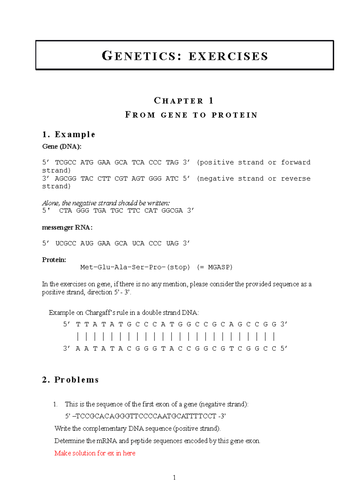 Exercises genetics USTH2022 - G E N E T I C S : E X E R C I S E S C H A ...