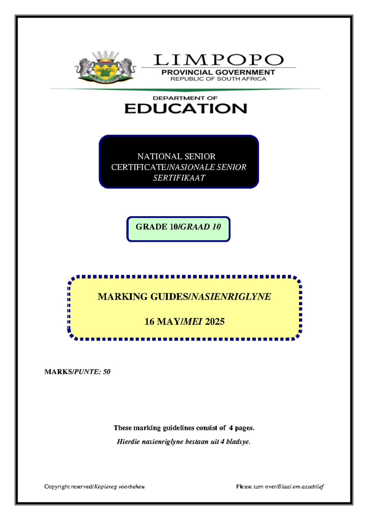 Grade 10 Mathematics Assignment MEMO 2025 - Marking Guidelines - Studocu