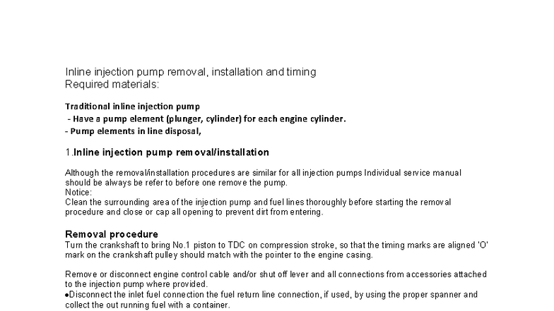 Inline Injection Pump Removal & Timing Guide (Course Code: 557270678 ...