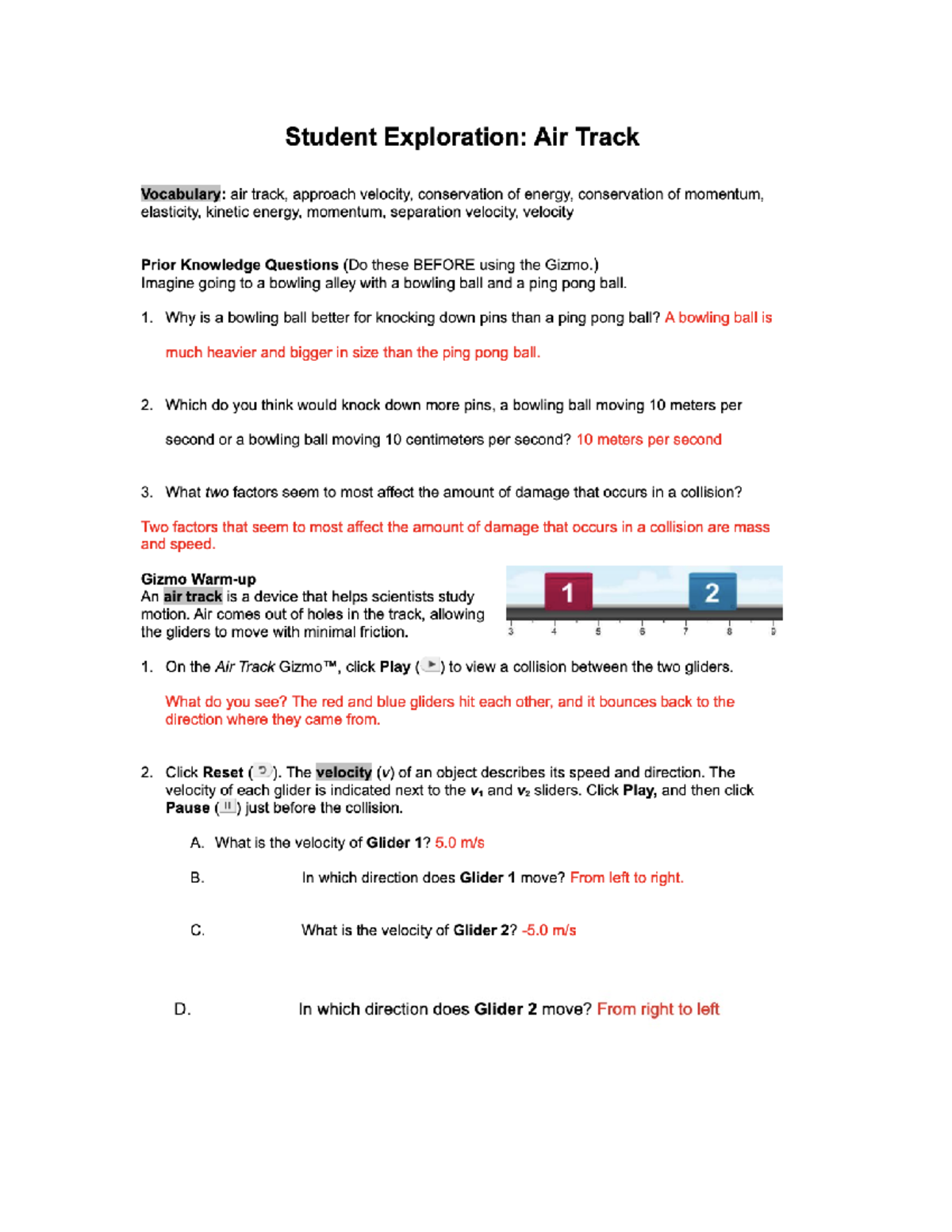 Air Track Akin - Gizmos In class Lab - Student Exploration: Air Track ...