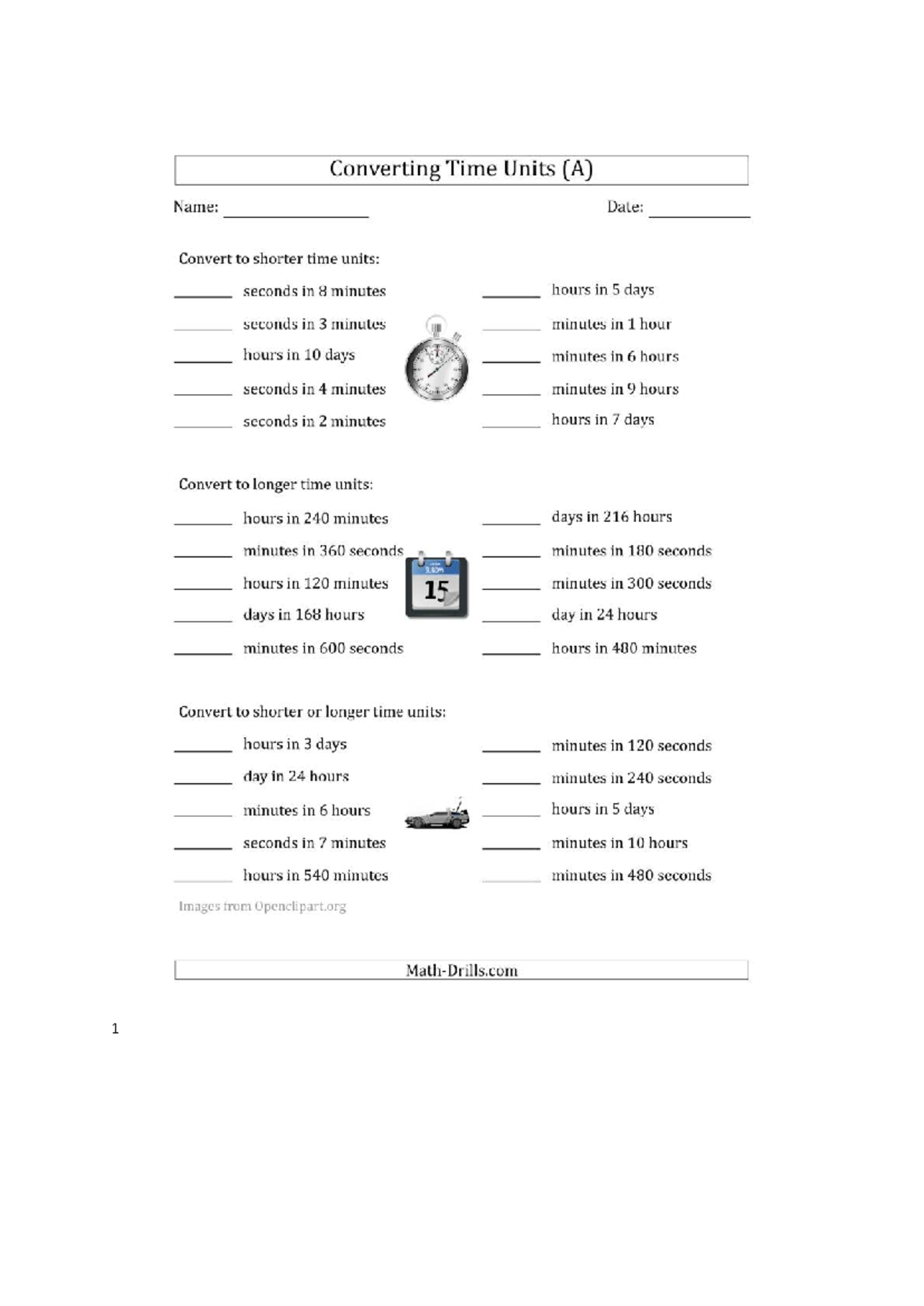 Grade 5 Time Worksheet: Converting Time Units and Clock Readings - Studocu
