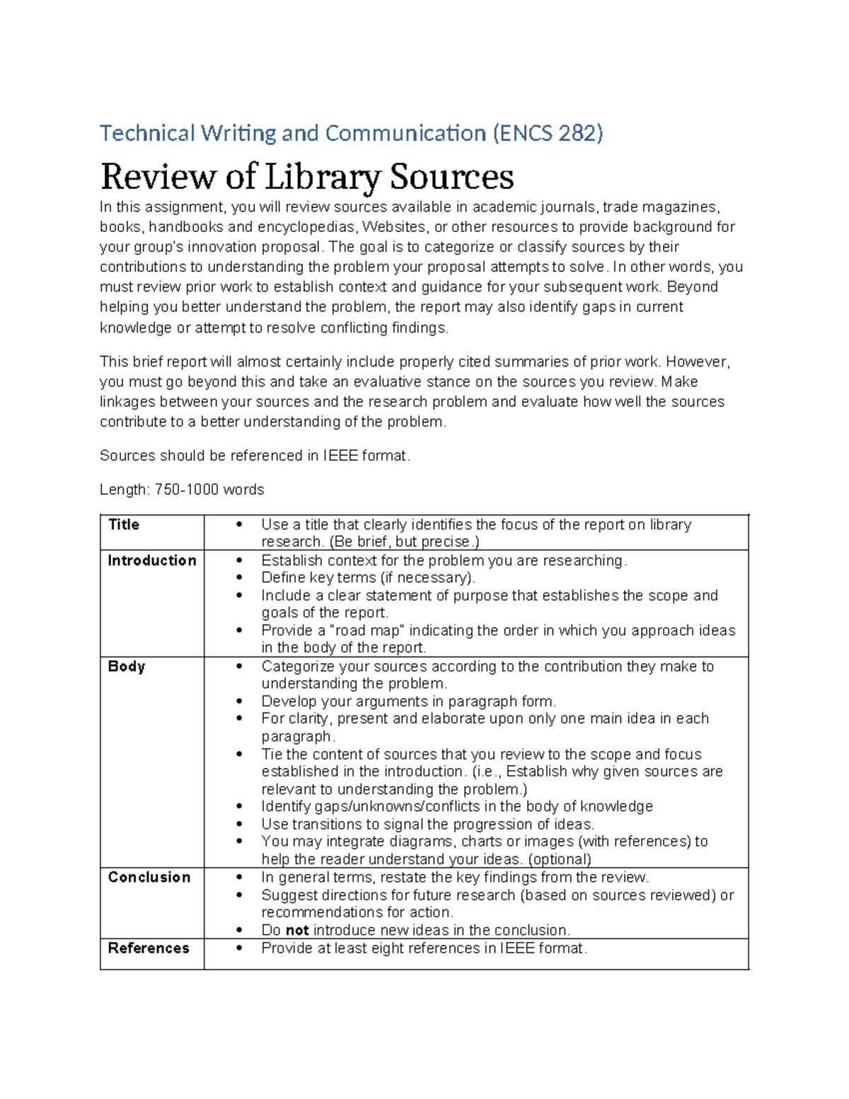 ENCS 282: Assignment - Review of Library Sources for Innovation Proposal - Studocu