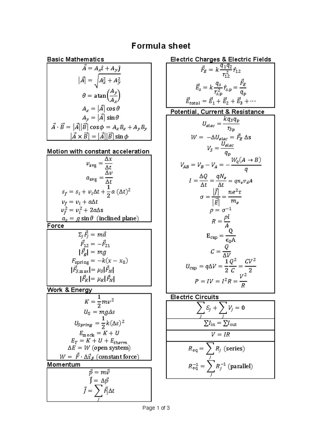 2025-T2 Basic Mathematics Formula Sheet for Final Exam - Studocu