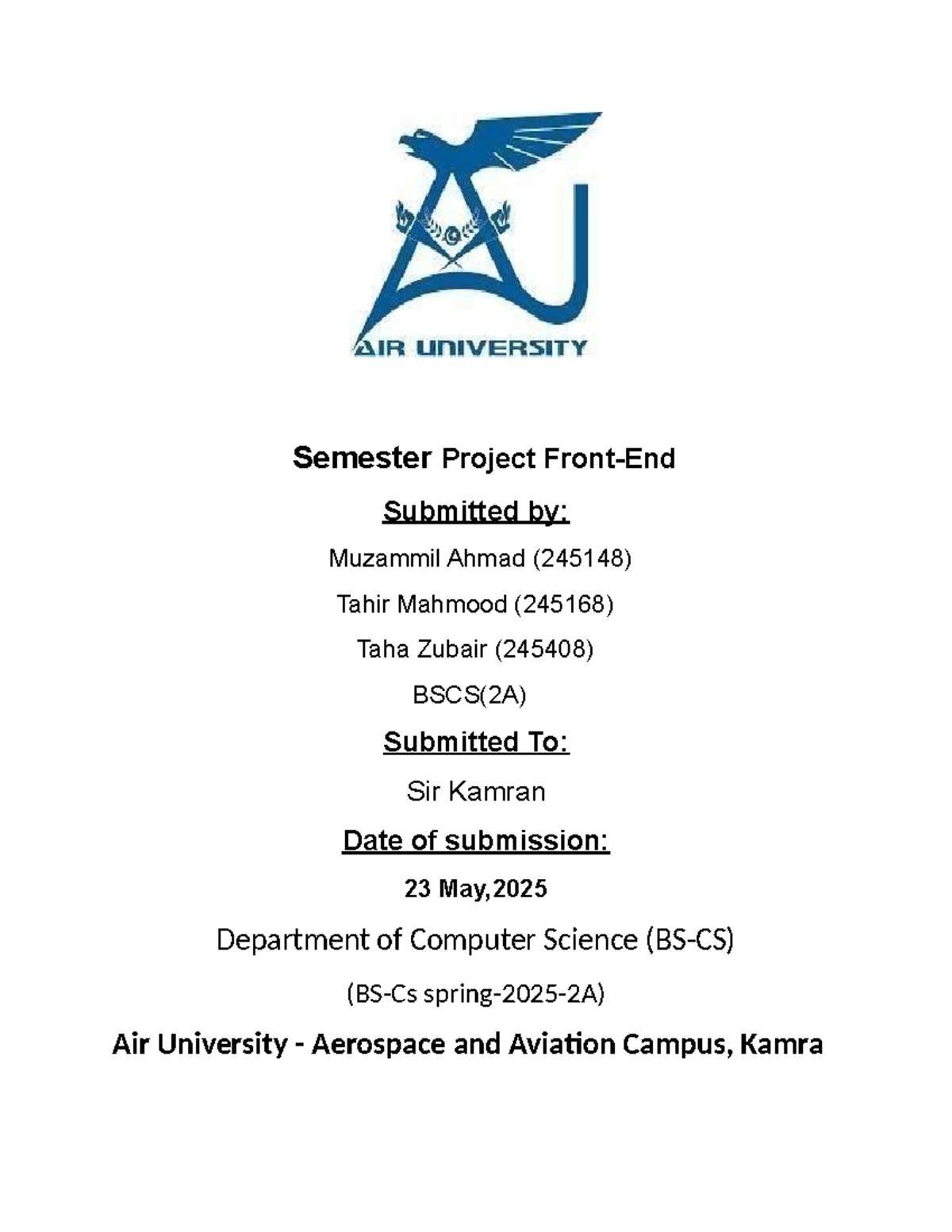 BSCS(2A) Semester Project: Front-End Attendance Manager App - Studocu