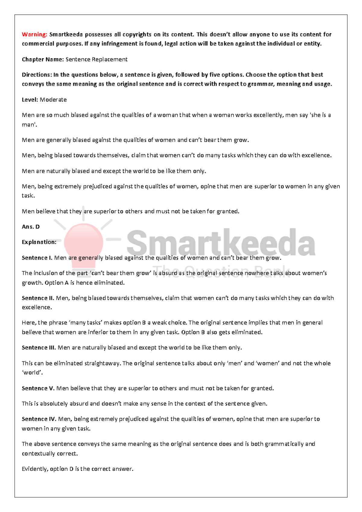 Chapter 1: Sentence Replacement Strategies - Moderate Level Analysis ...
