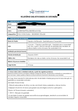 Projeto de Extensão: Jornada da Extensão - Cruzeiro do Sul Virtual - Studocu