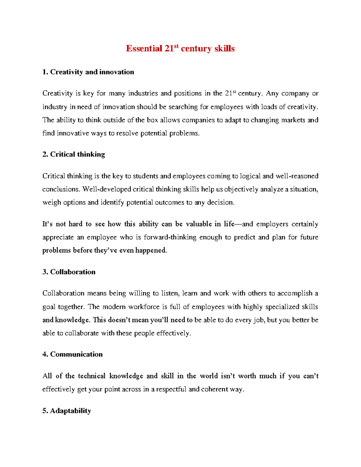 UNIT 1. Lesson 1 - TỔNG QUÁT - Essential 21 st century skills ...