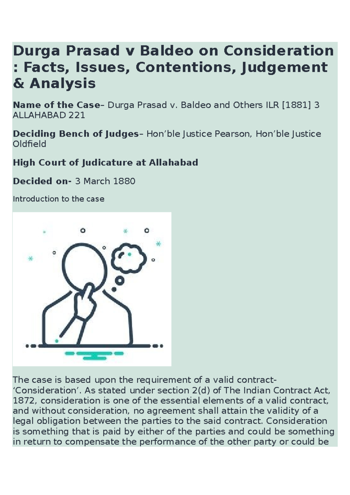 Durga Prasad v. Baldeo: Case Study Analysis on Contract Law (1 LAW ...