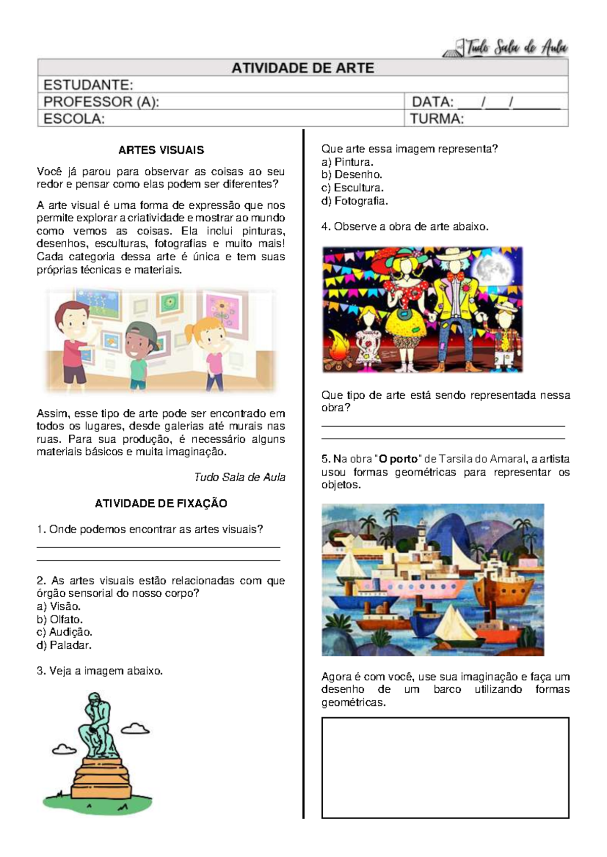 Artes Visuais - Atividades de Fixação 4º e 5º Ano - YES - Studocu