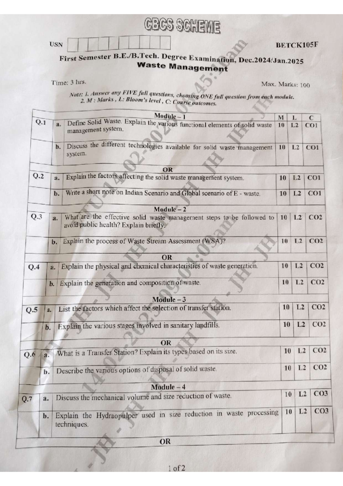 BETCK105F - Waste Management Exam Question Paper 2024-25 - Studocu